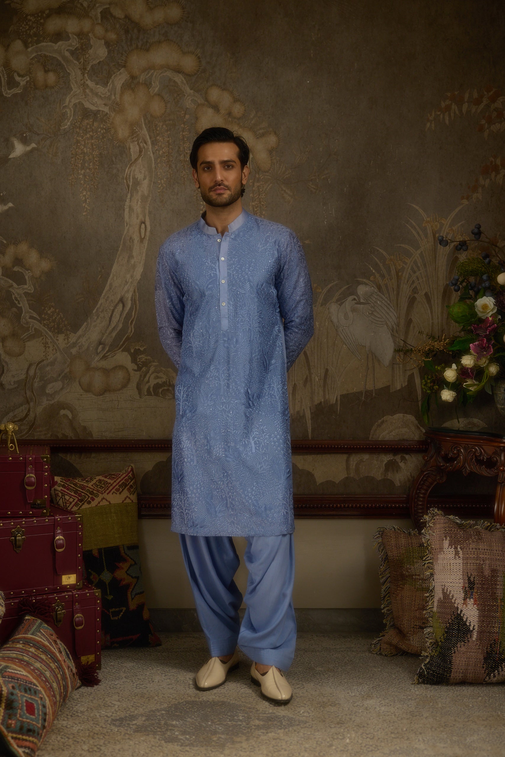 Fiza Gul Kurta – Blue Thread Embroidered Tropical Kurta Set for Men